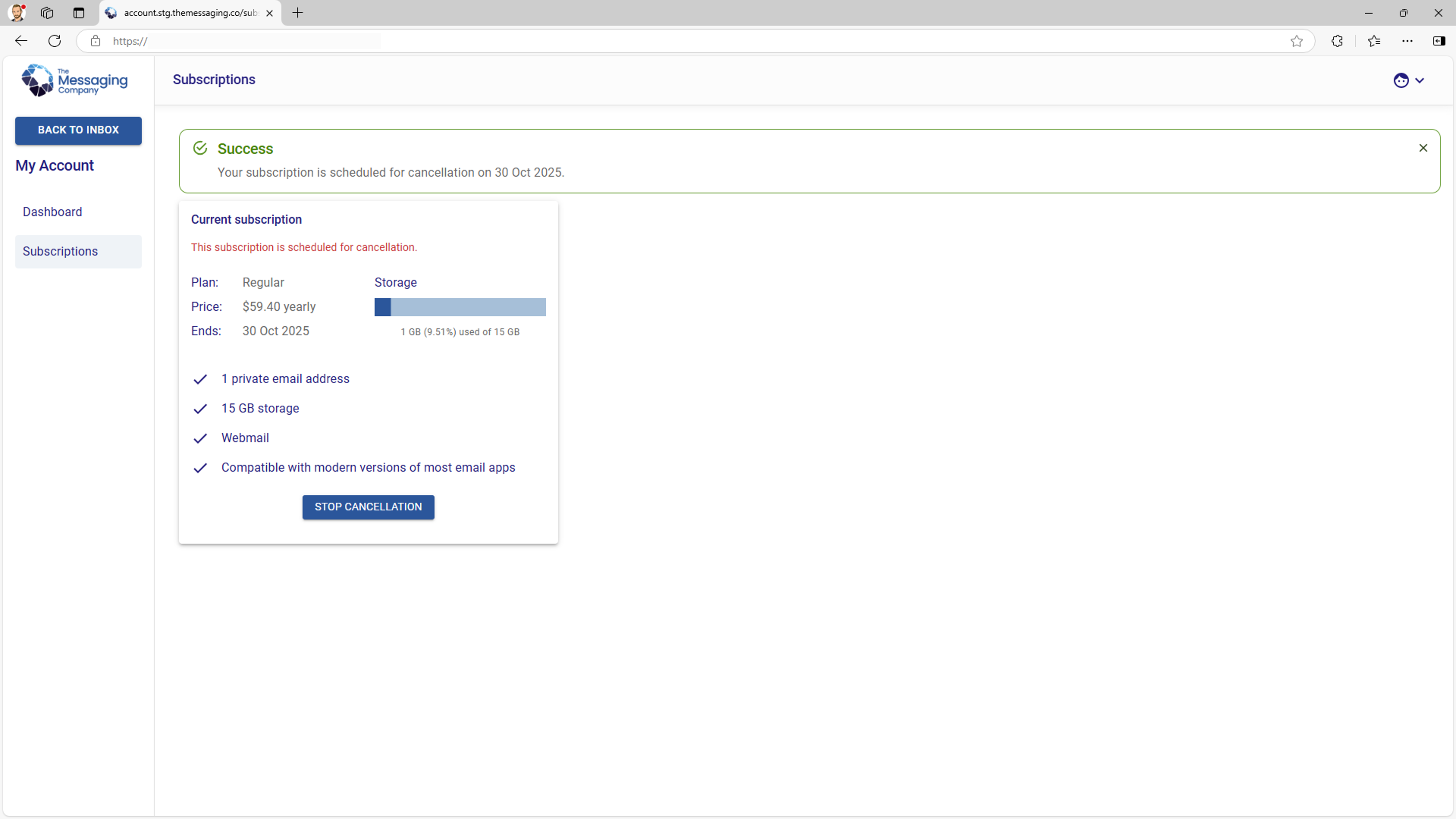 Cancel subscription / Cancel email account – The Messaging Company