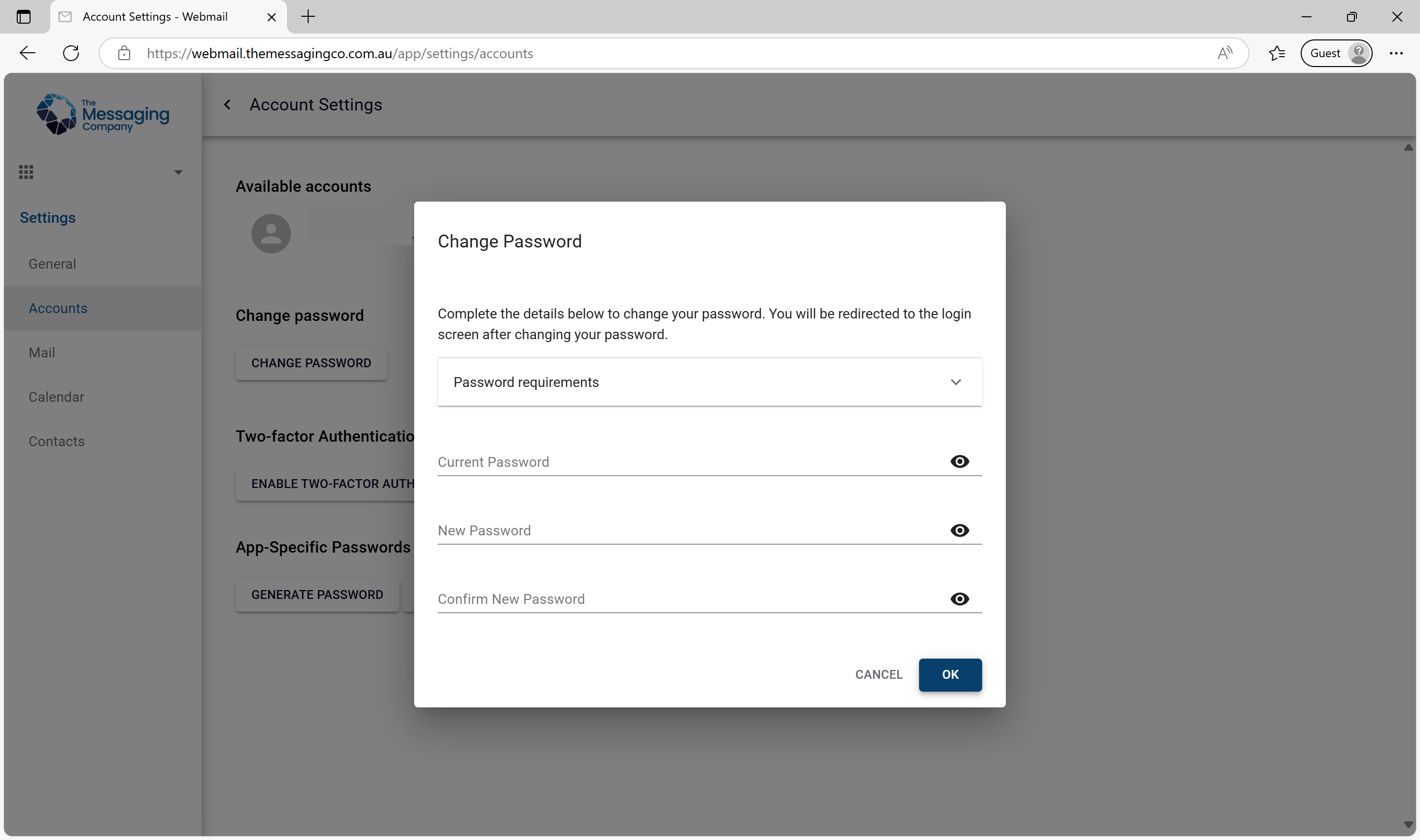 Change your password – The Messaging Company