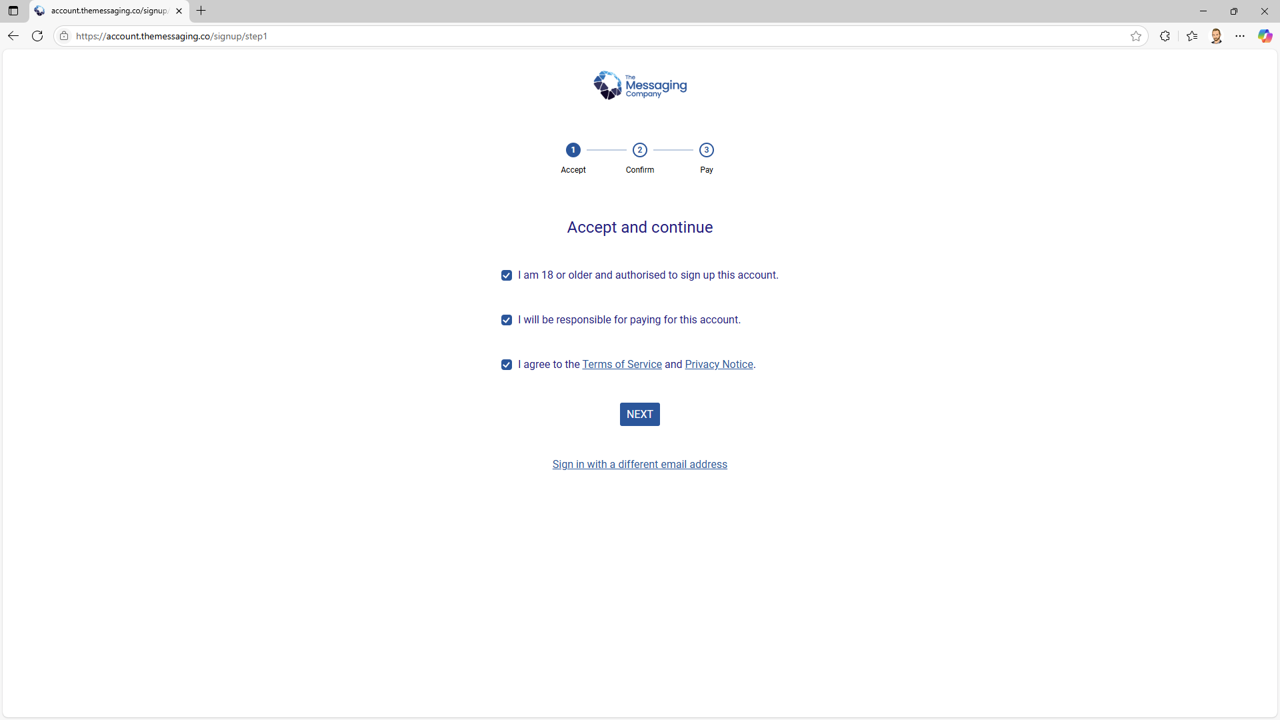 Sign-up process – The Messaging Company