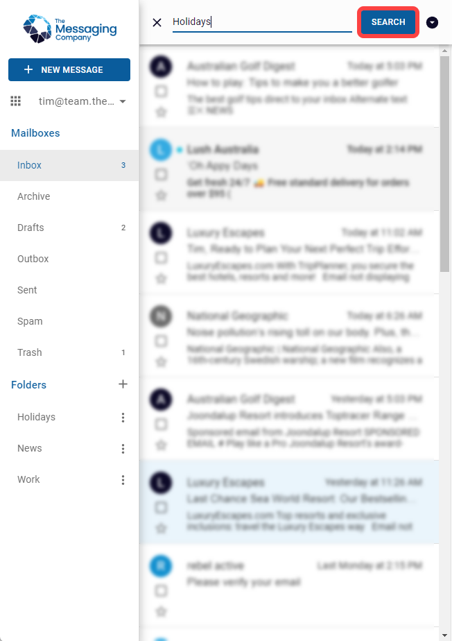 Searching emails on Webmail – The Messaging Company