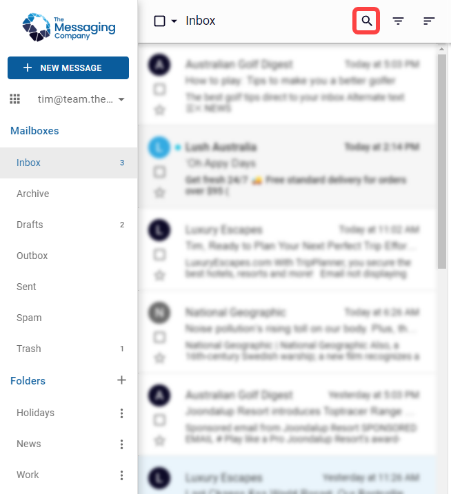 Searching emails on Webmail – The Messaging Company