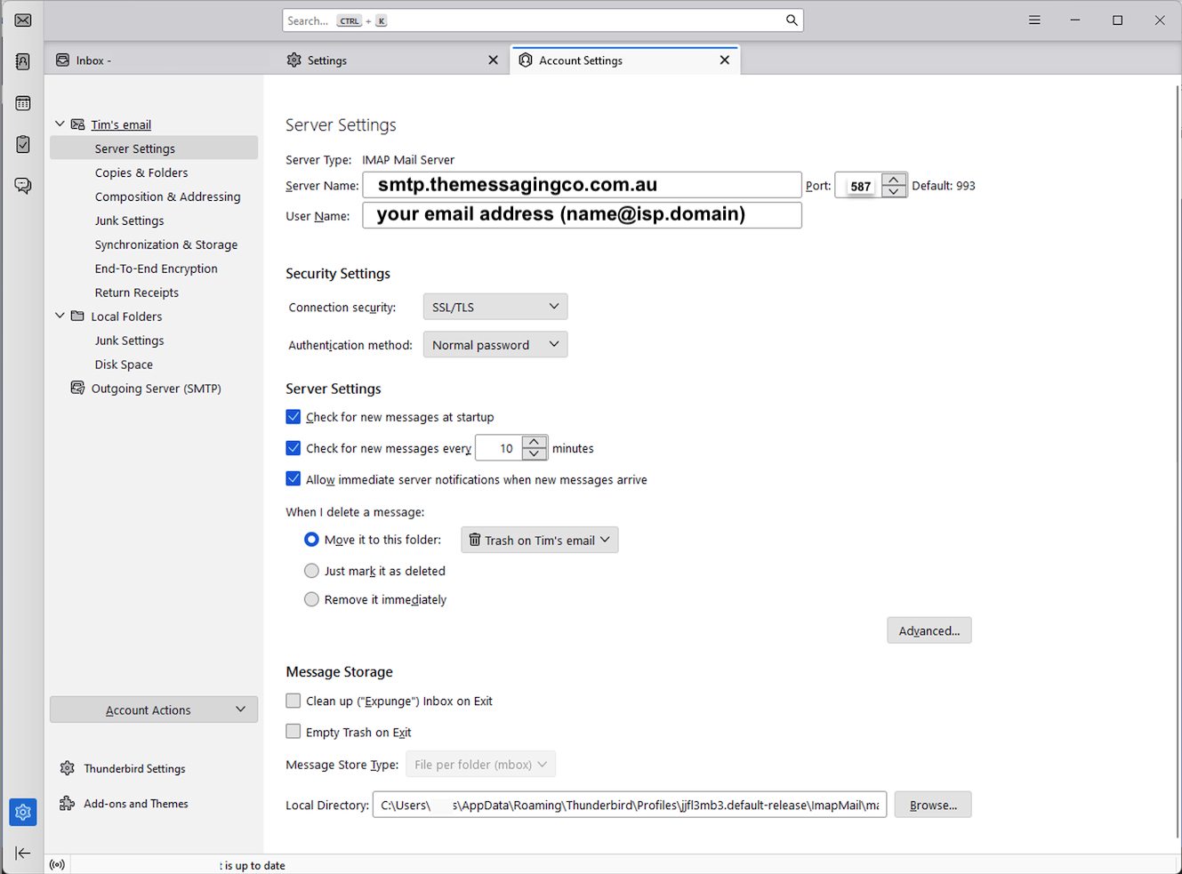 Thunderbird on a Windows or macOS device – The Messaging Company